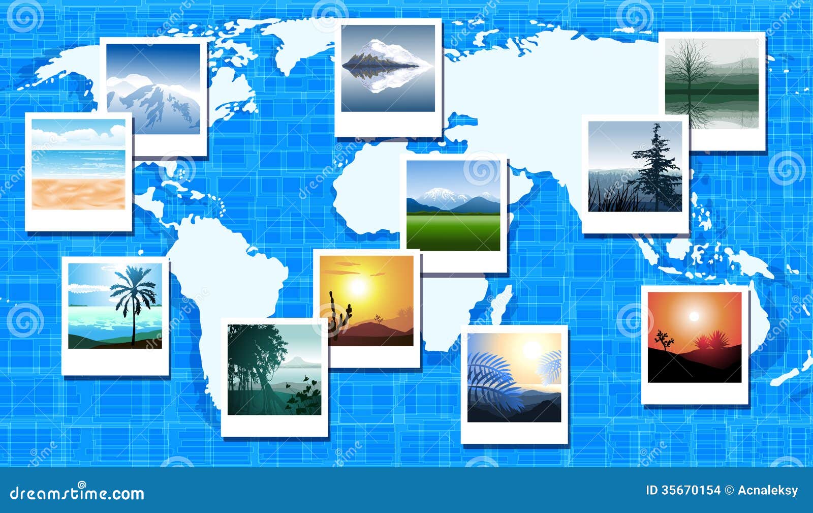 World Map with Photos of Different Geographic Loca Stock Vector ...