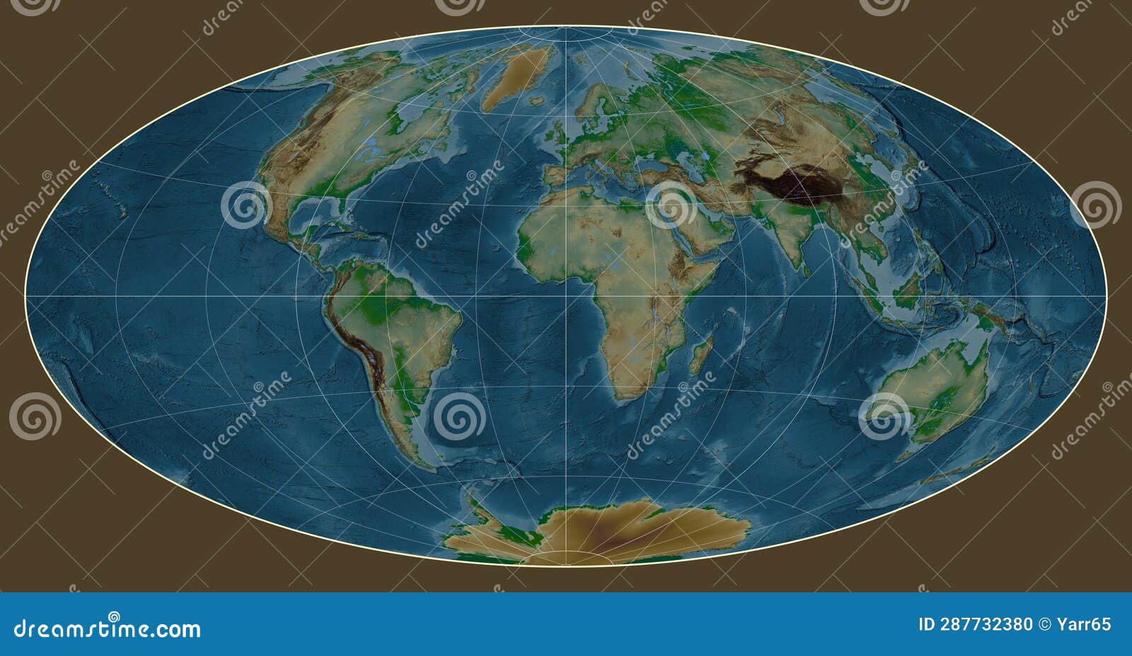 World Map. Physical. Aitoff Projection. Meridian: 0 Stock Illustration ...