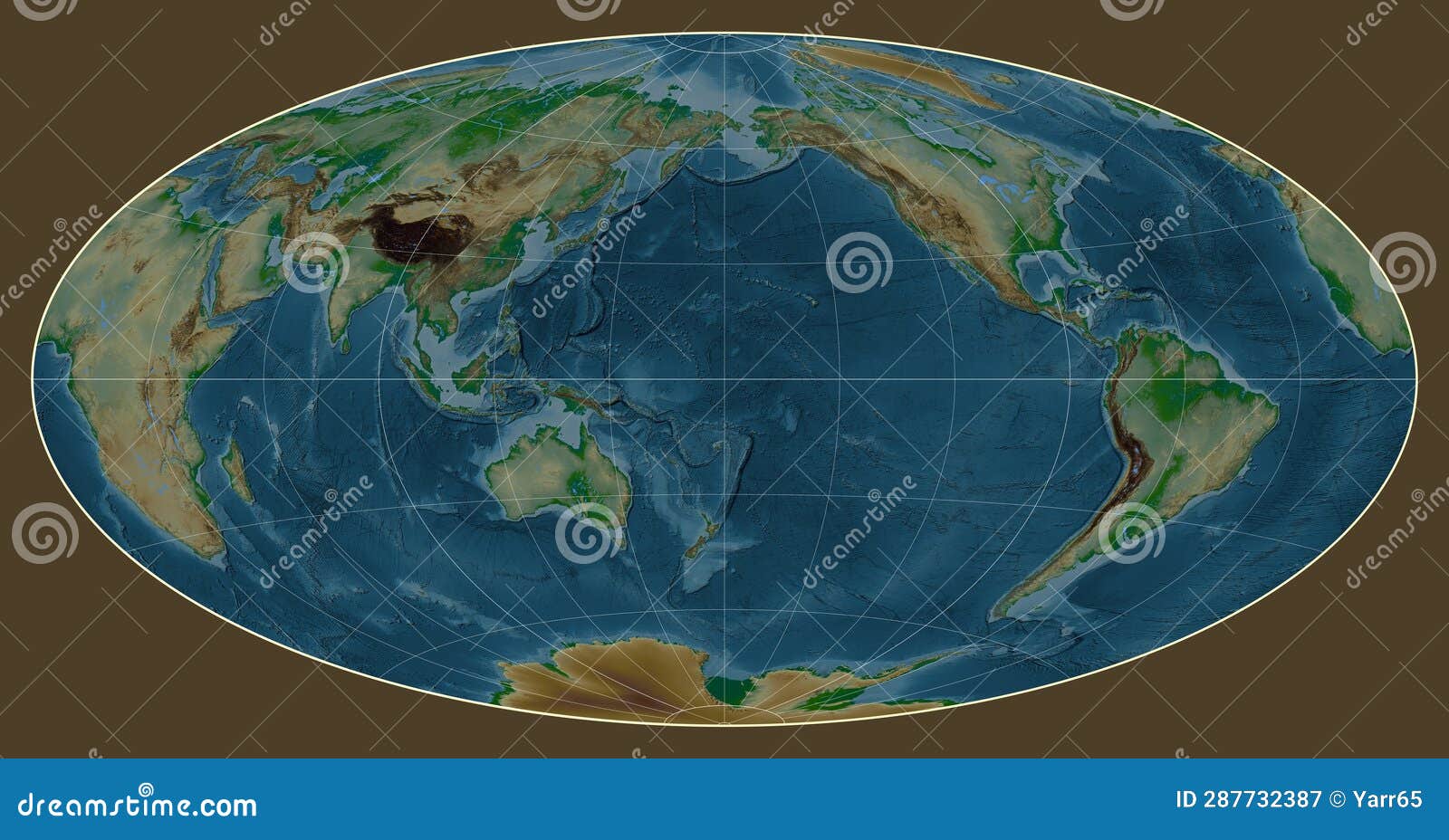 World Map. Physical. Aitoff Projection. Meridian: 180 Stock ...