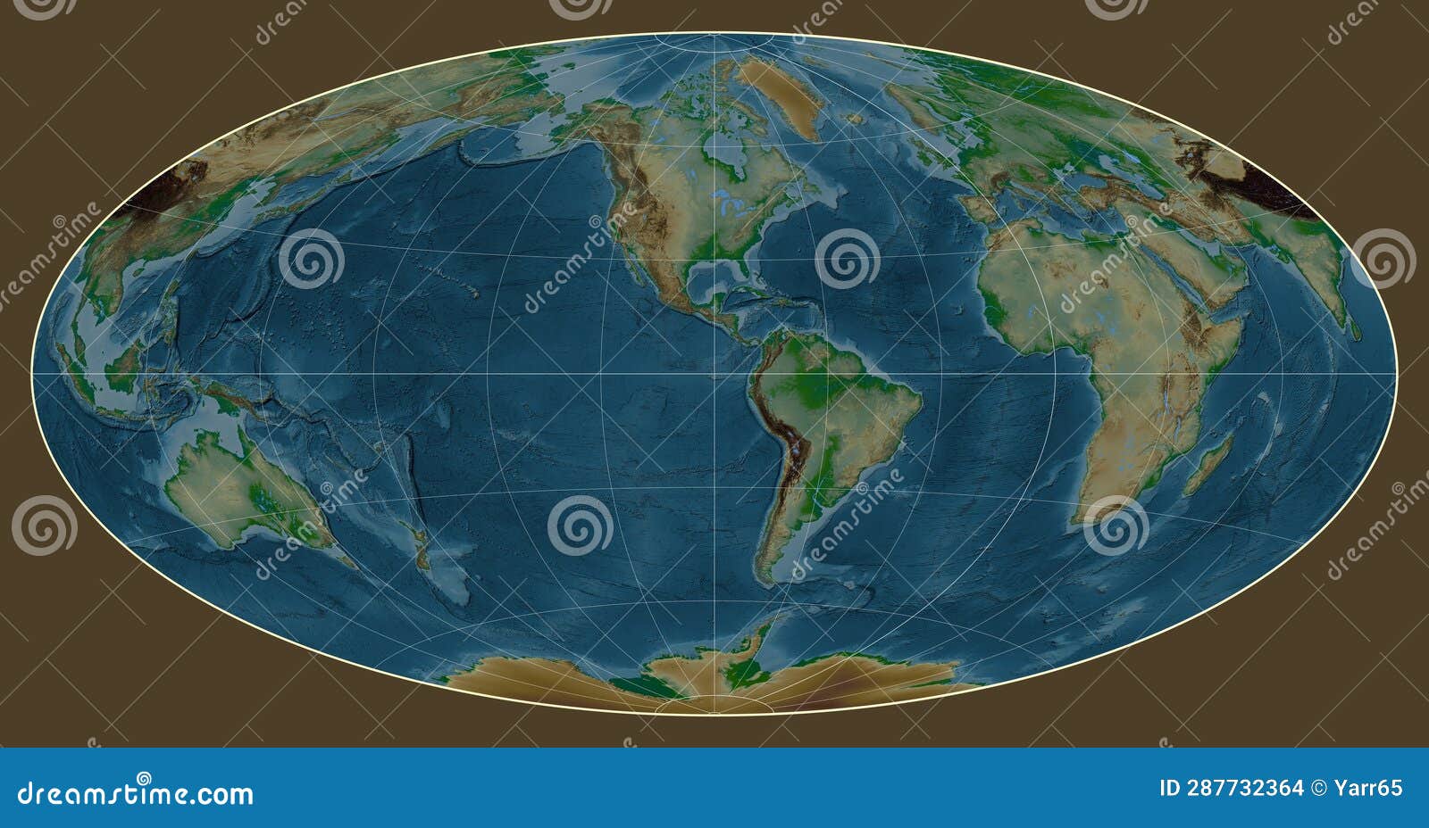 World Map. Physical. Aitoff Projection. Meridian: -90 West Stock ...