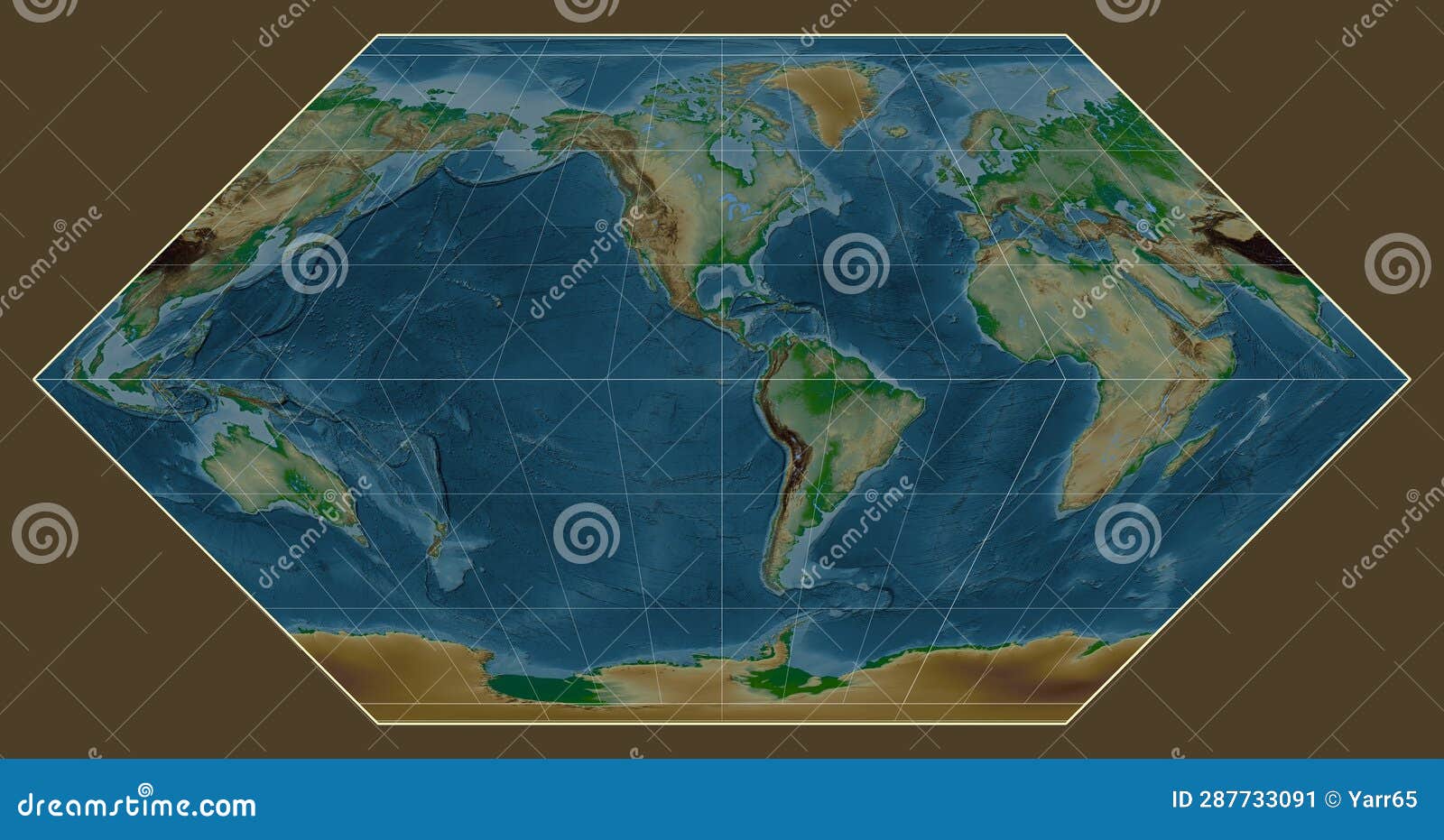 World Map. Physical. Eckert I Projection. Meridian: -90 West Stock ...