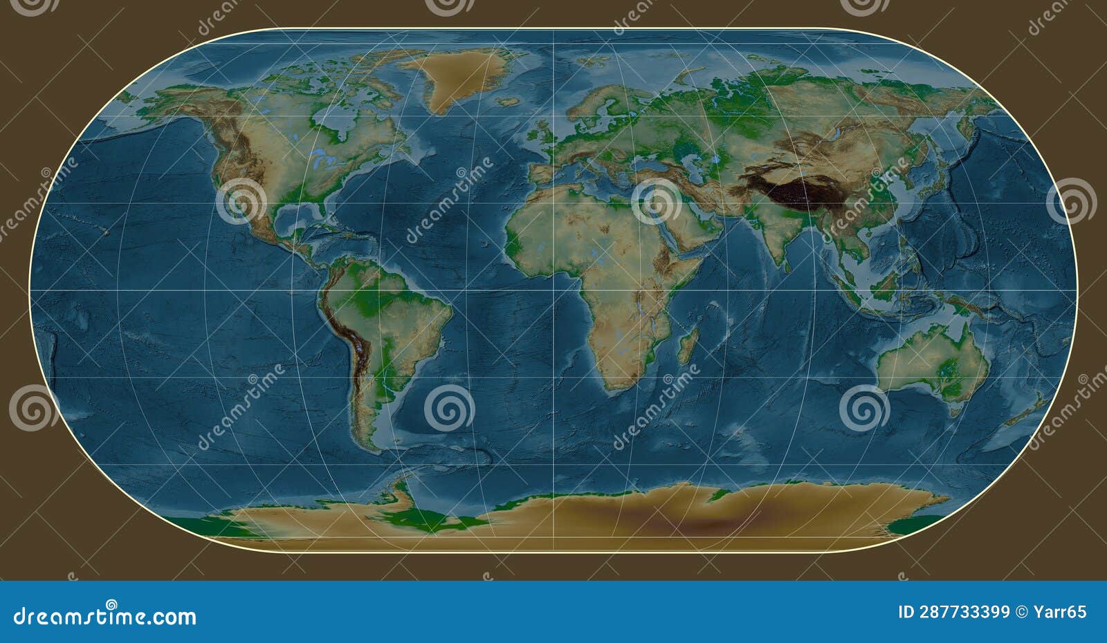 World Map. Physical. Eckert III Projection. Meridian: 0 Stock ...
