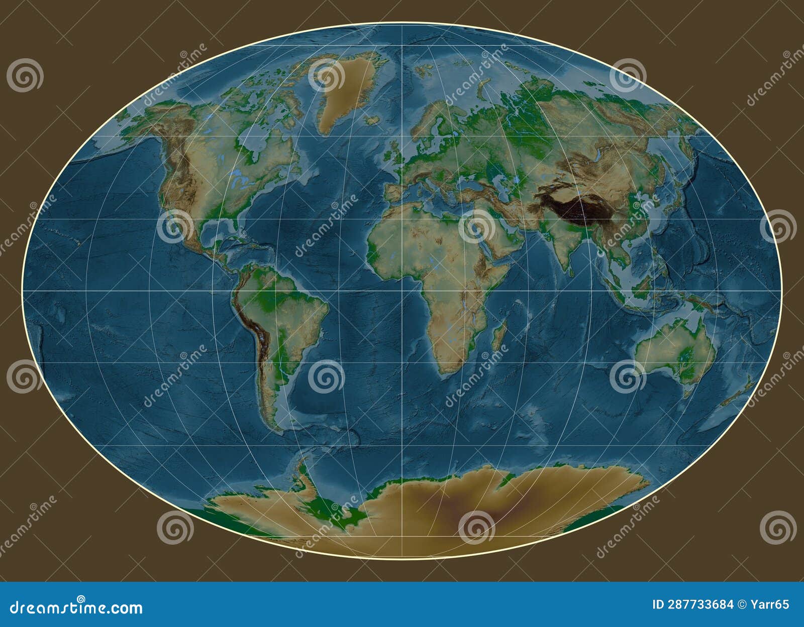 World Map. Physical. Fahey Projection. Meridian: 0 Stock Illustration ...
