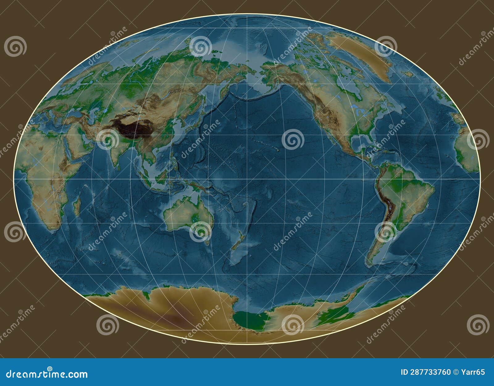 World Map. Physical. Fahey Projection. Meridian: 180 Stock Illustration ...