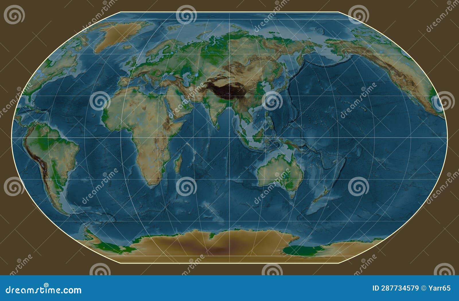 World Map. Physical. Kavrayskiy VII Projection. Meridian: 90 Eas Stock ...