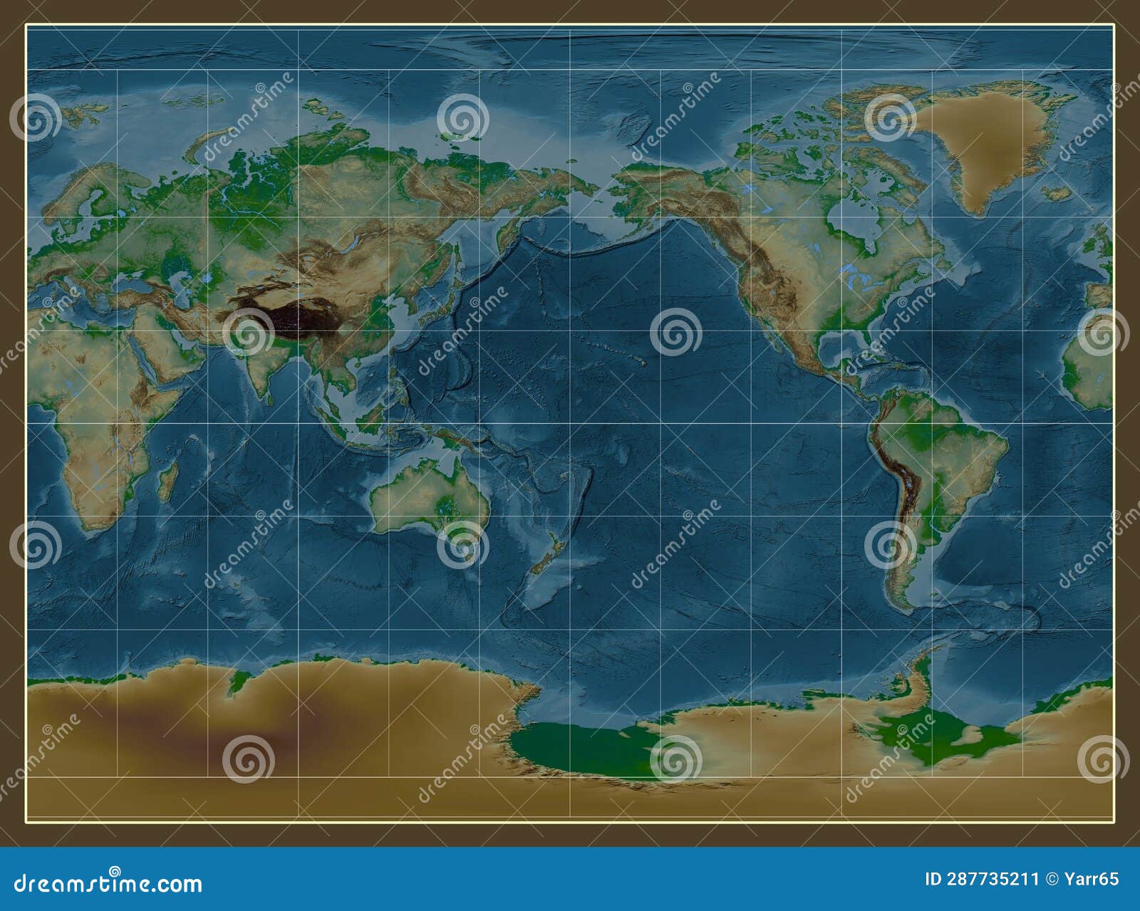 World Map. Physical. Miller Cylindrical Projection. Meridian: 18 Stock ...