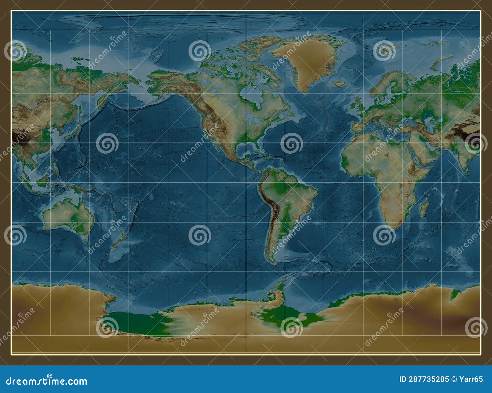 World Map. Physical. Miller Cylindrical Projection. Meridian: -9 Stock ...