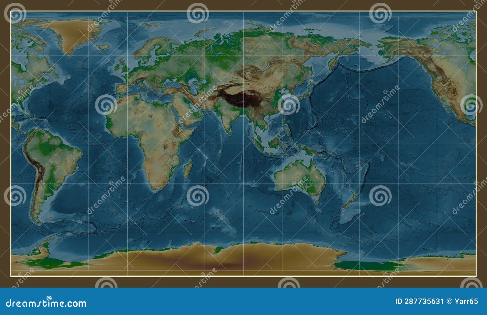 World Map. Physical. Patterson Cylindrical Projection. Meridian: Stock ...