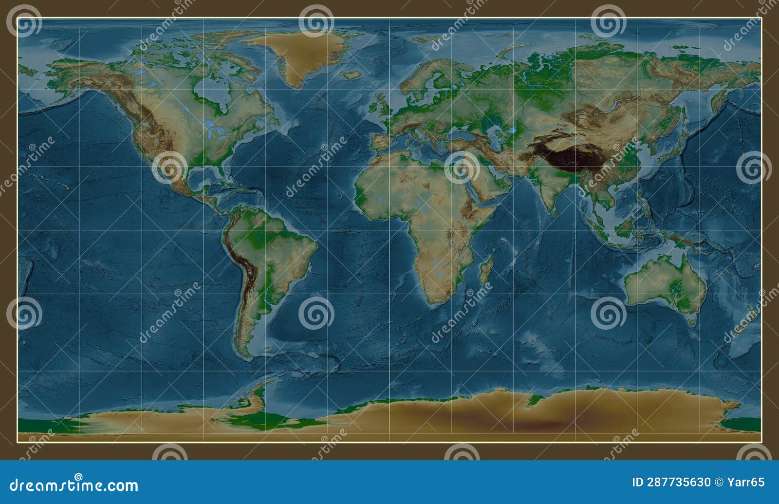 World Map. Physical. Patterson Cylindrical Projection. Meridian: Stock ...