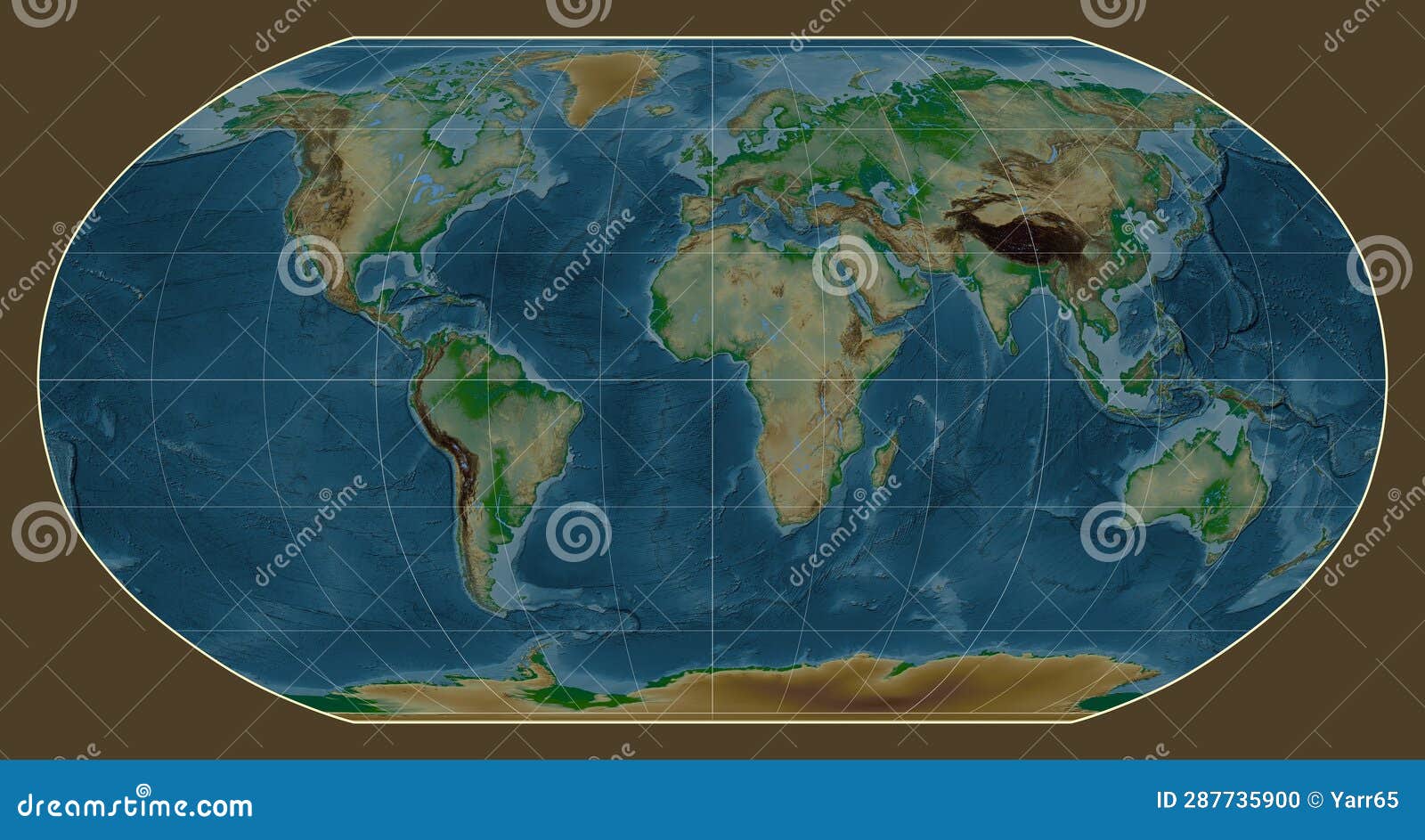 World Map. Physical. Robinson Projection. Meridian: 0 Stock ...