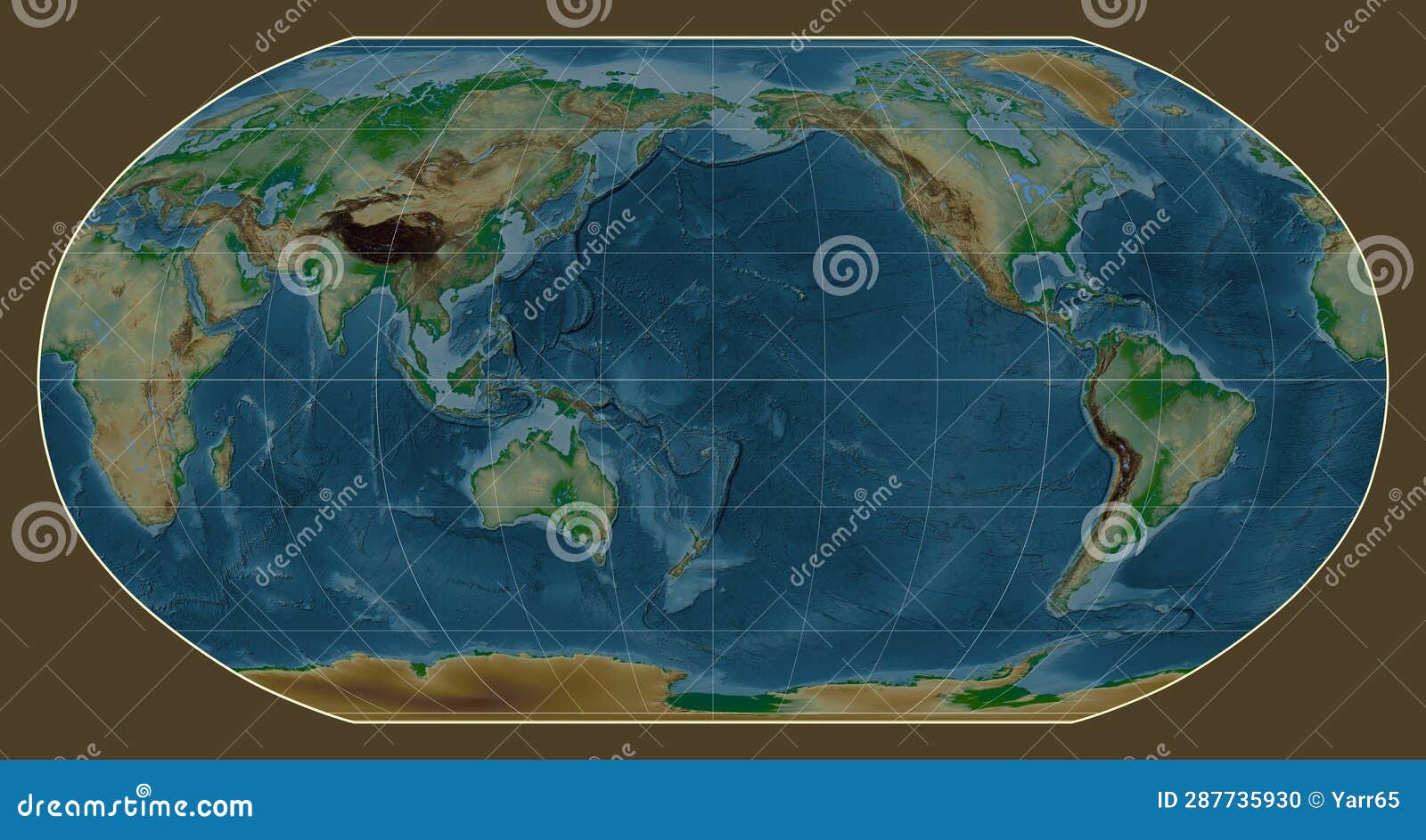 World Map. Physical. Robinson Projection. Meridian: 180 Stock ...