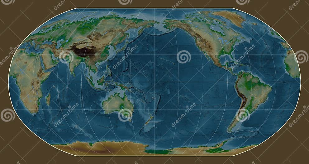 World Map. Physical. Robinson Projection. Meridian: 180 Stock ...