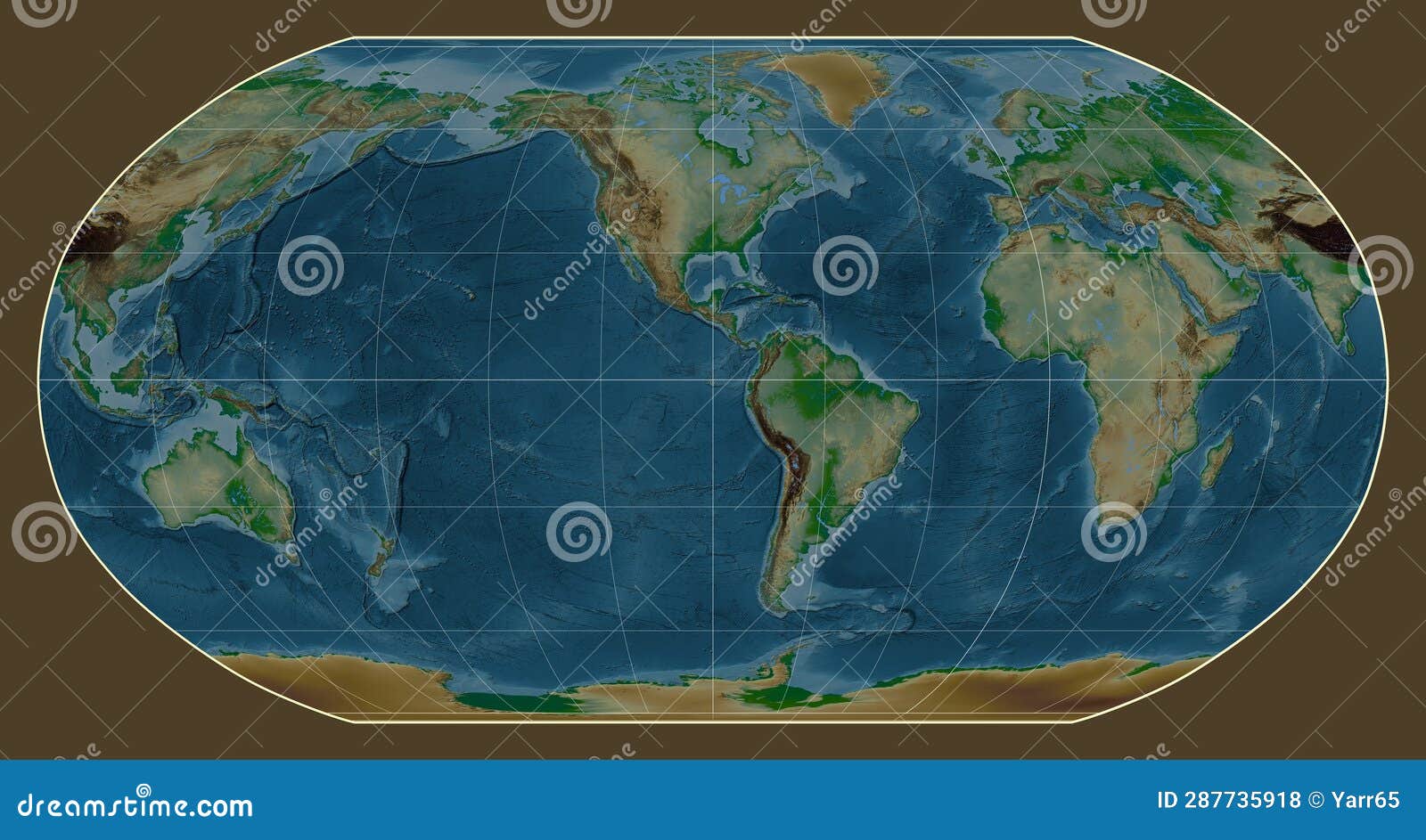 World Map. Physical. Robinson Projection. Meridian: -90 West Stock ...