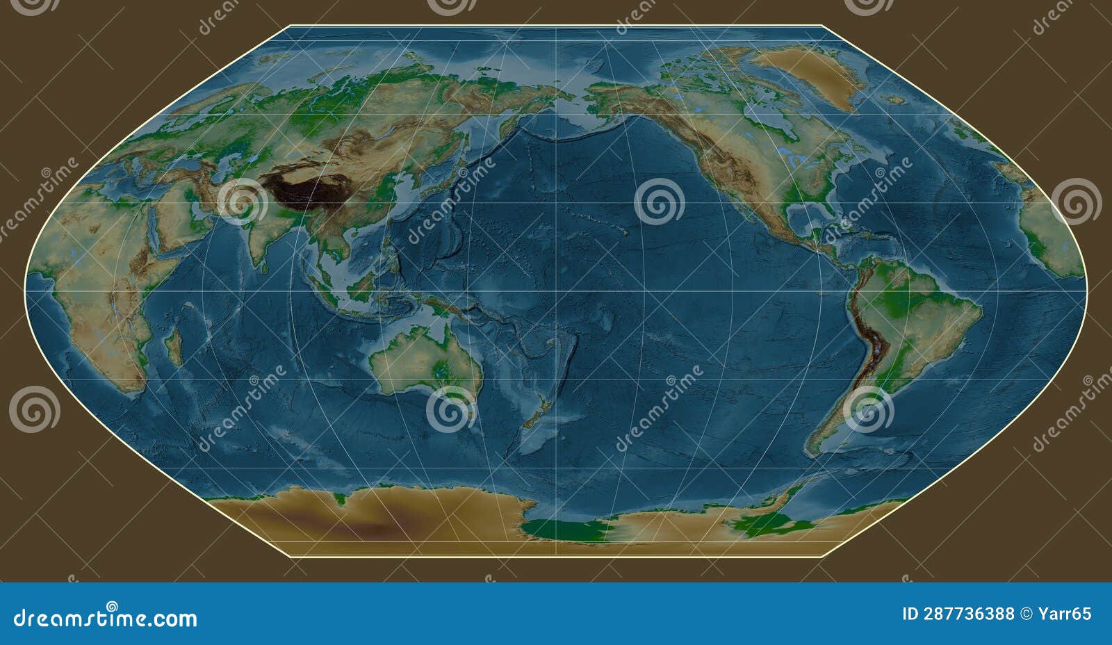 World Map. Physical. Winkel I Projection. Meridian: 180 Stock ...