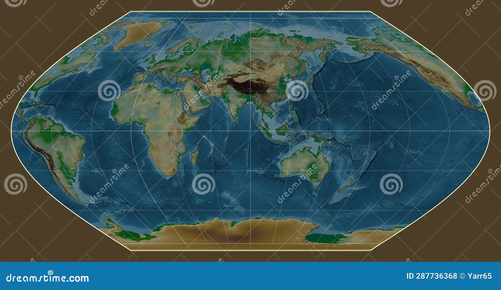 World Map. Physical. Winkel I Projection. Meridian: 90 East Stock ...