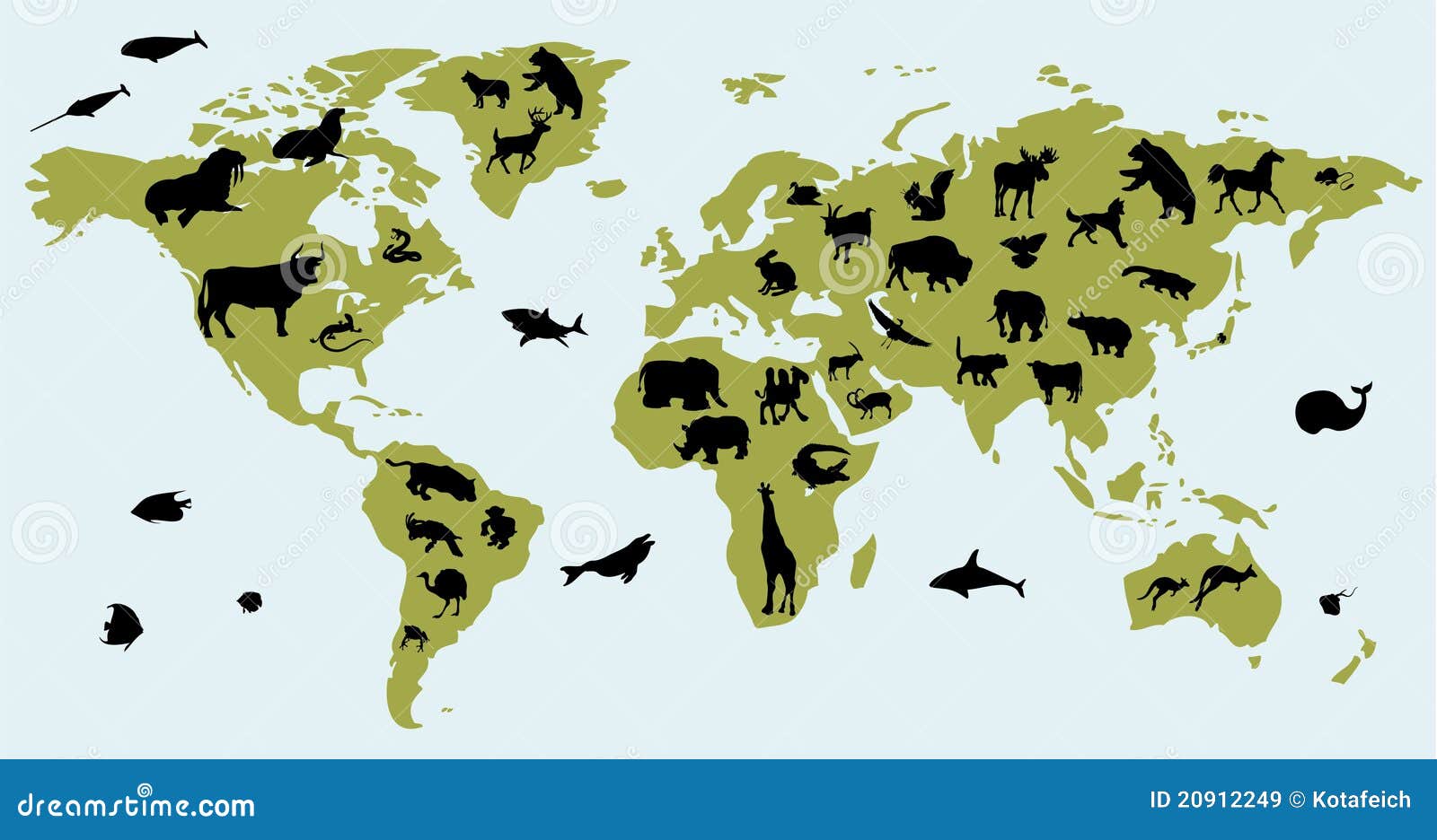 World Map with Pictures of Animals Stock Vector - Illustration of card ...