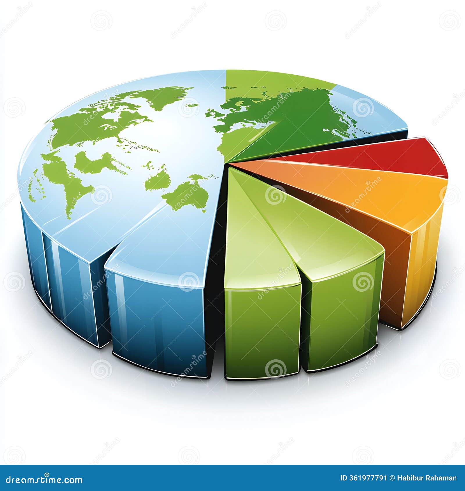 World Map Pie Chart with Colorful Segments Stock Illustration ...