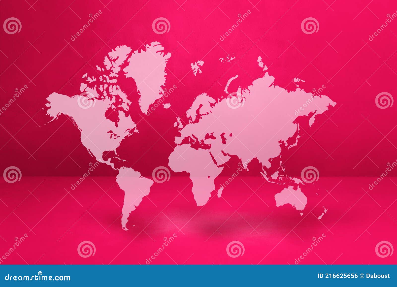 World Map on Pink Wall Background. 3D Illustration Stock Illustration ...