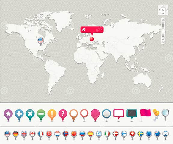 World Map with Pins stock vector. Illustration of mark - 26261289