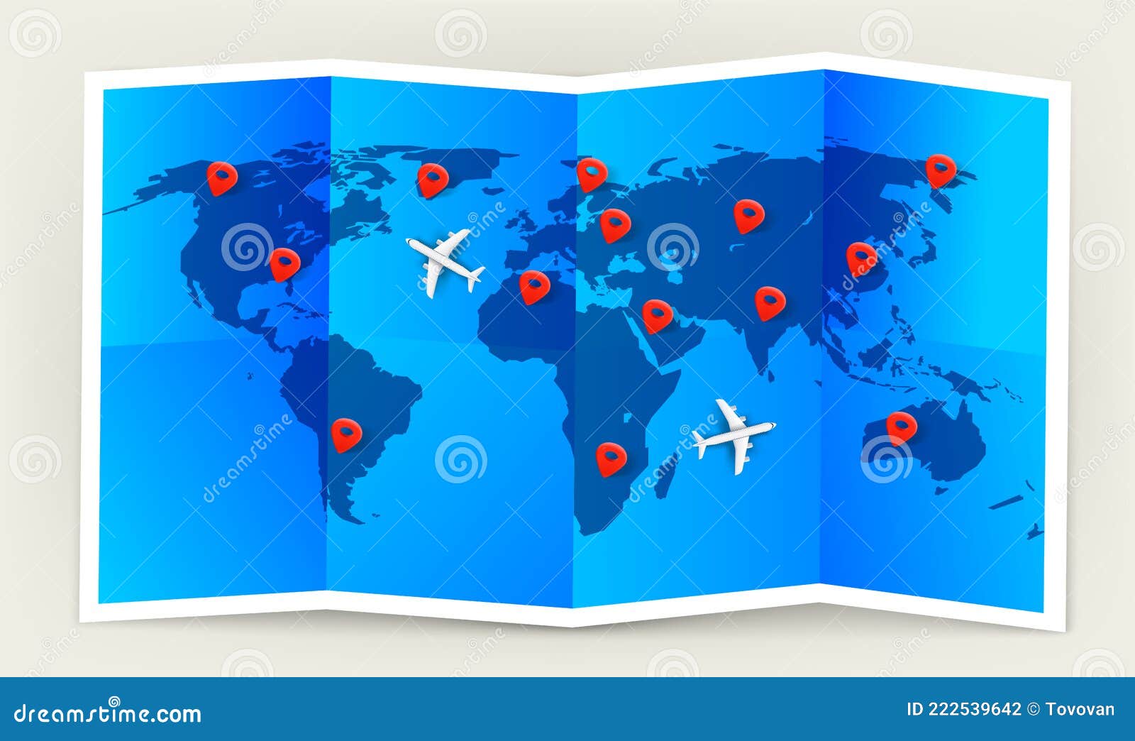 World Map with Pins and Aircraft Stock Vector - Illustration of ...