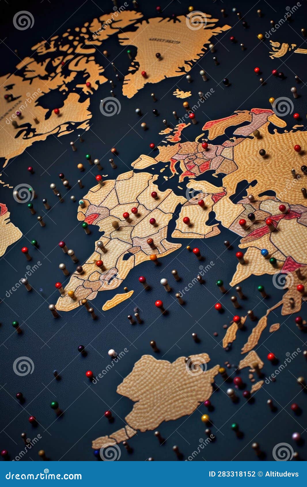 World Map with Pins Marking Famous Landmarks Stock Illustration ...