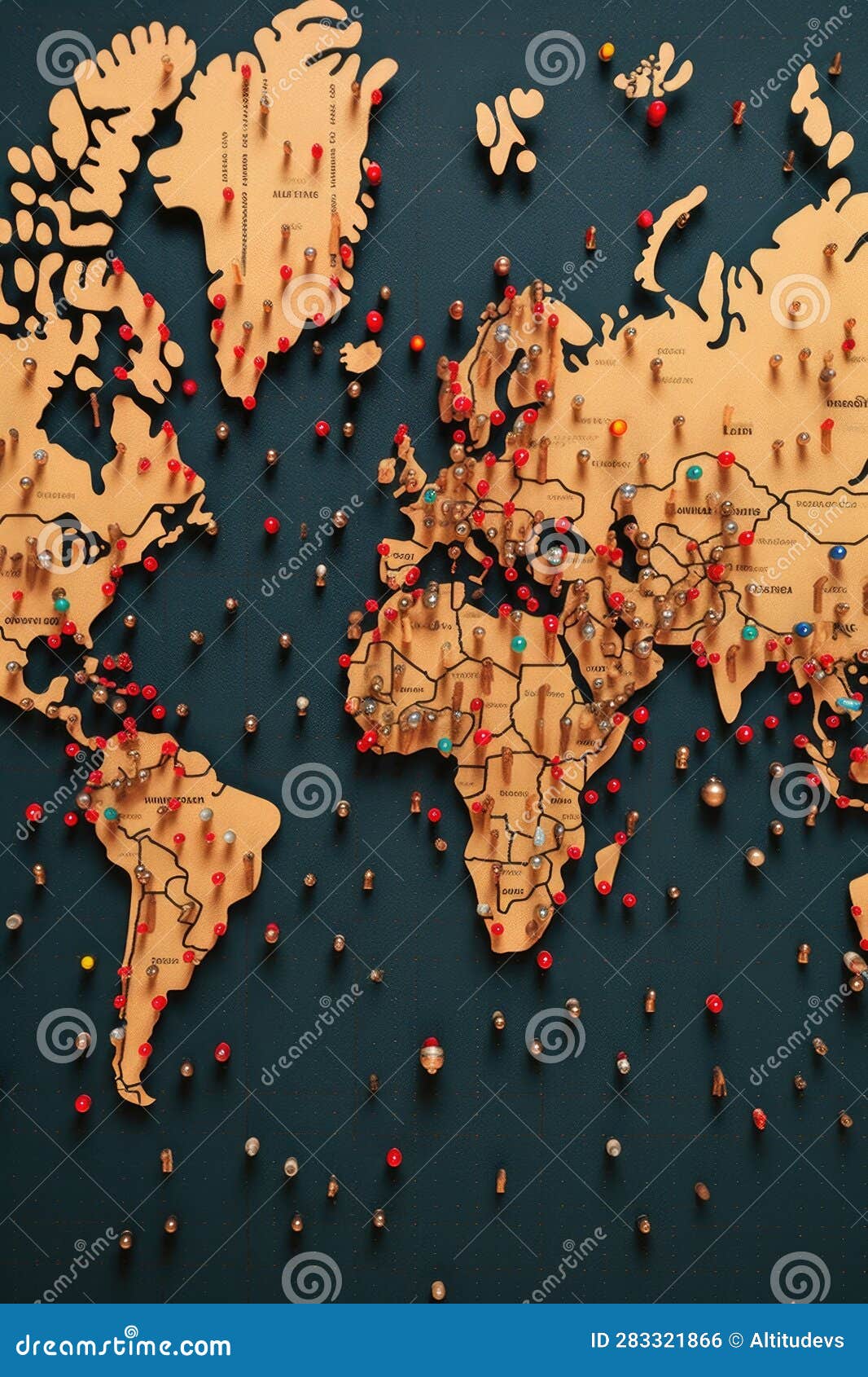 World Map with Pins Marking Famous Landmarks Stock Illustration ...