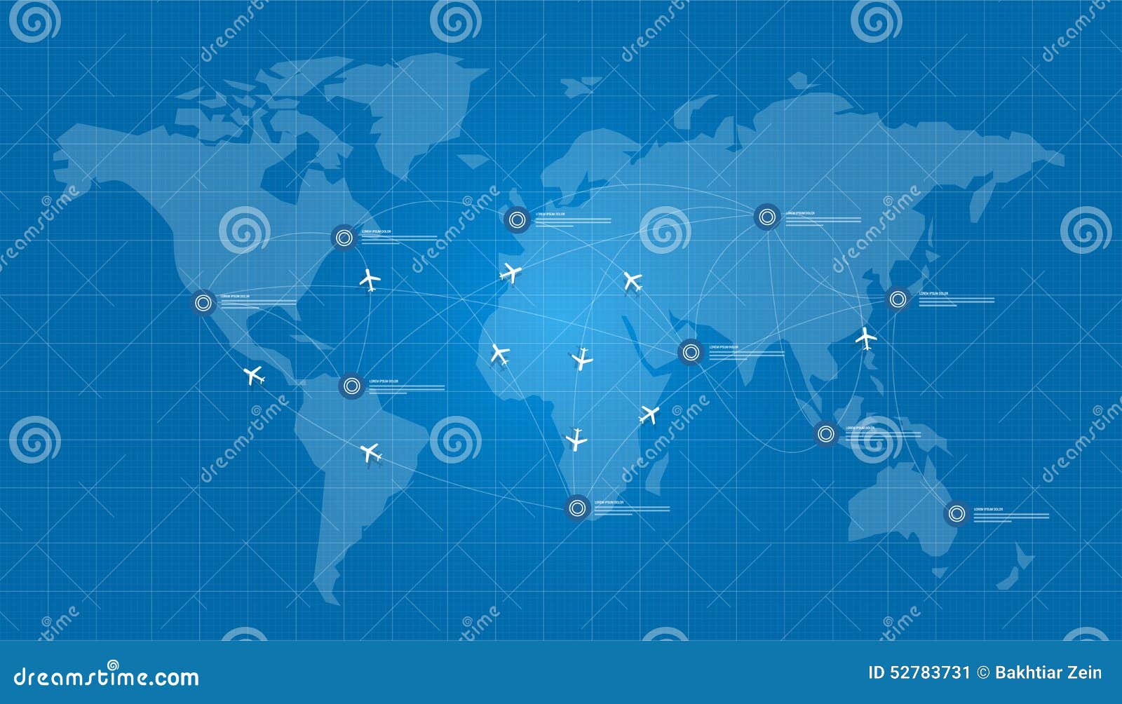 World Map Plane Logistic in Blue Print Network Stock Vector ...
