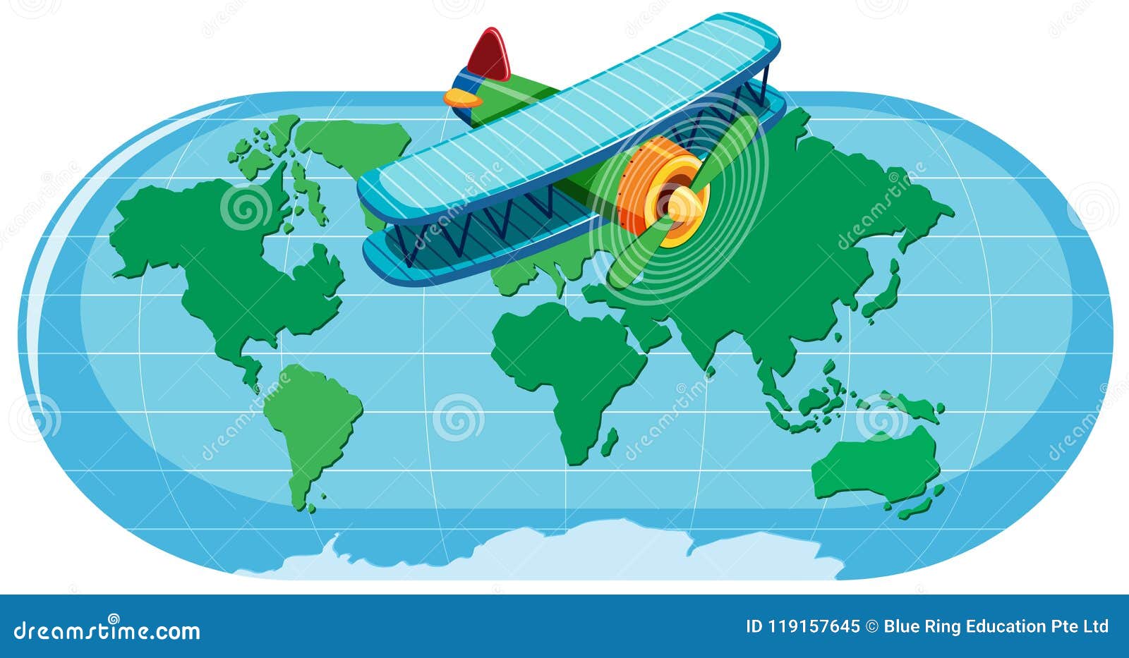 A World Map and Plane stock vector. Illustration of global - 119157645