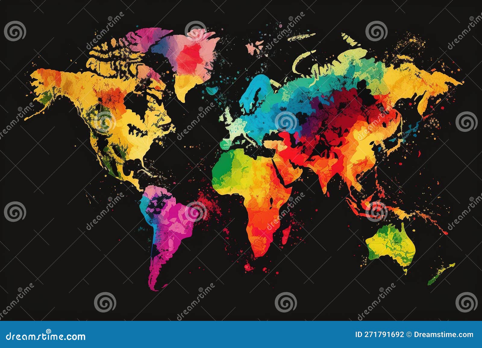 World Map, Planisphere, With A Black Background And Colorful Reliefs ...