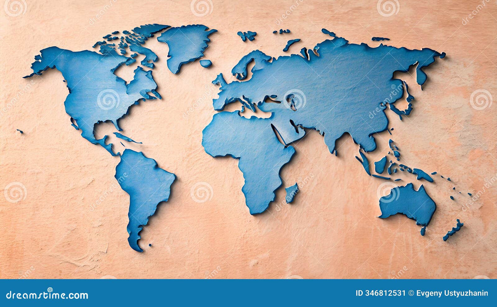 World Map Plaster Texture on Blue and Peach Color Wall. Beautiful ...