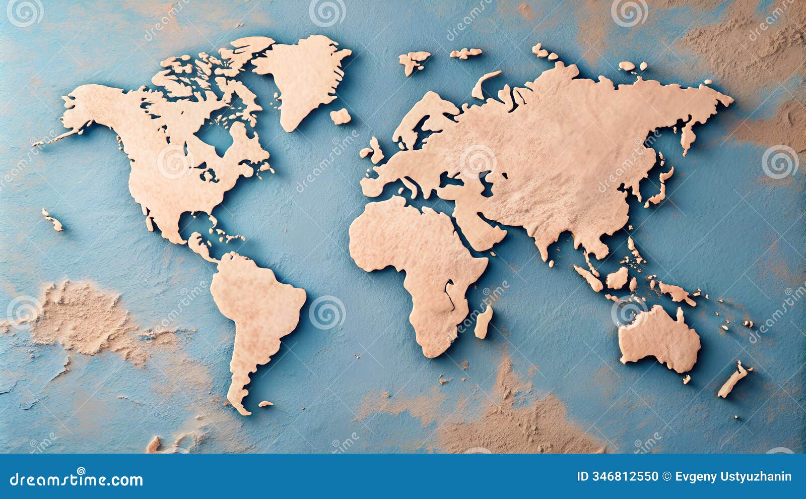 World Map Plaster Texture on Blue and Peach Color Wall. Beautiful ...