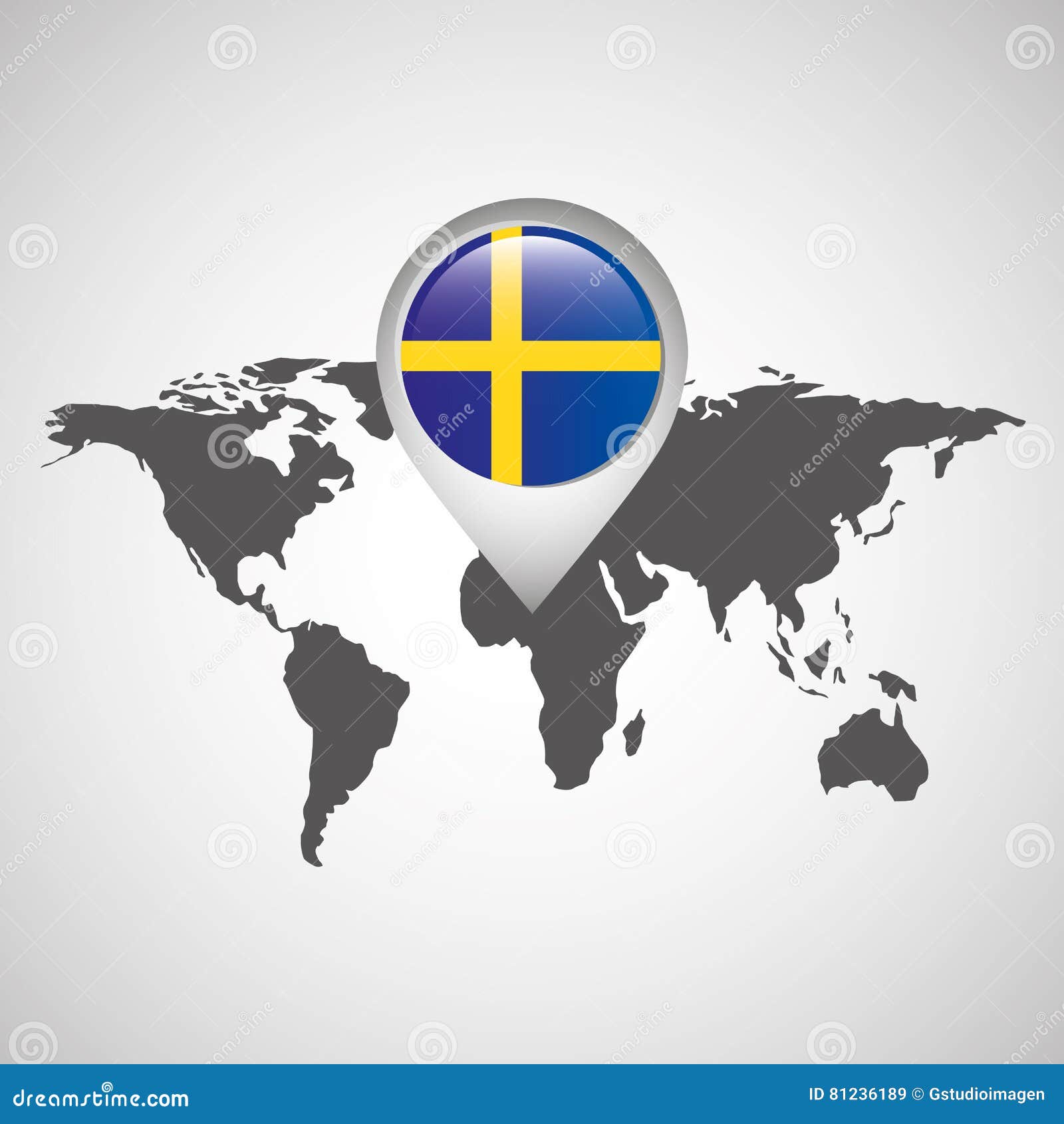 World Map with Pointer Flag Sweden Stock Vector - Illustration of ...