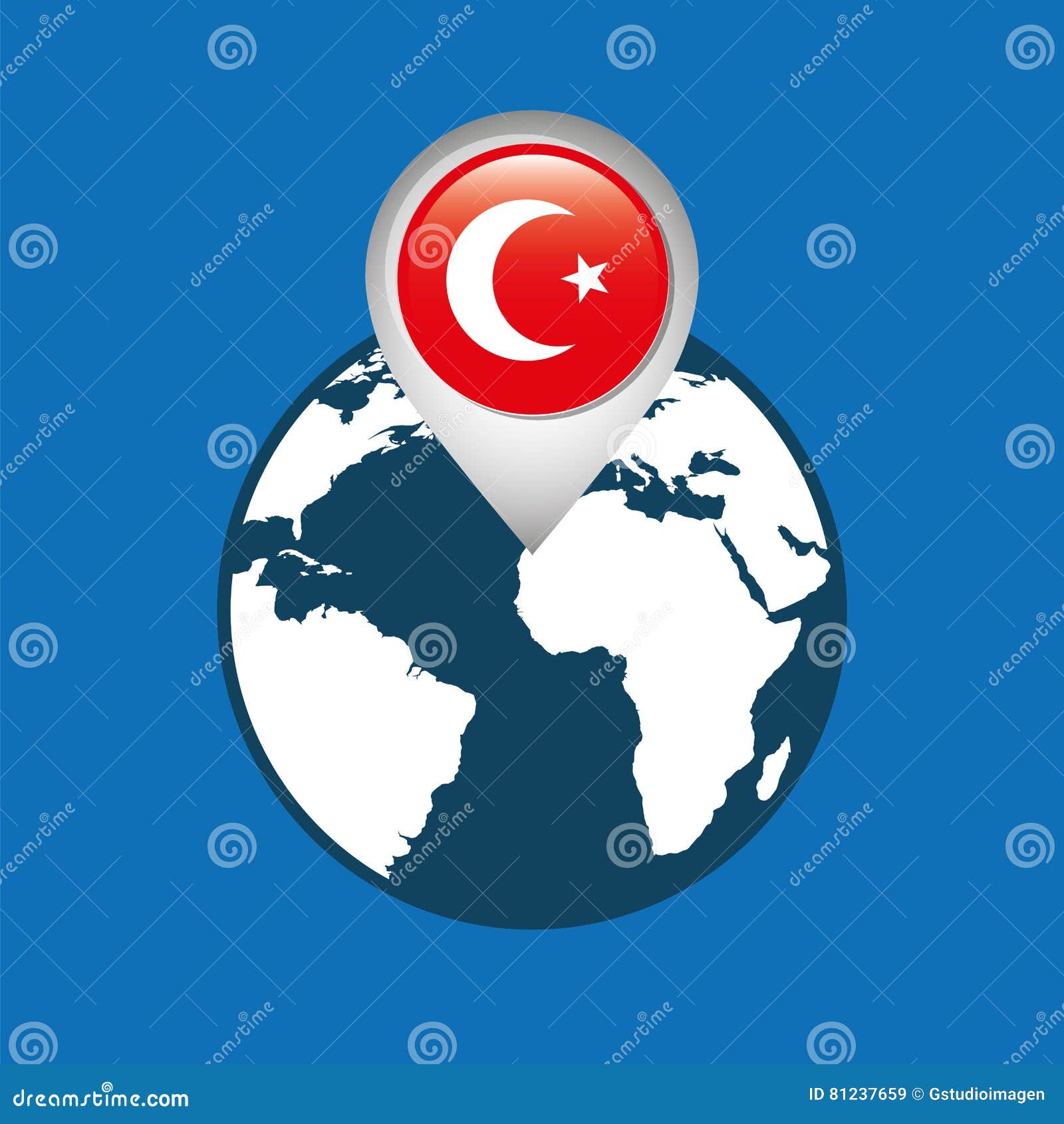 World Map with Pointer Flag Turkey Stock Vector - Illustration of ...
