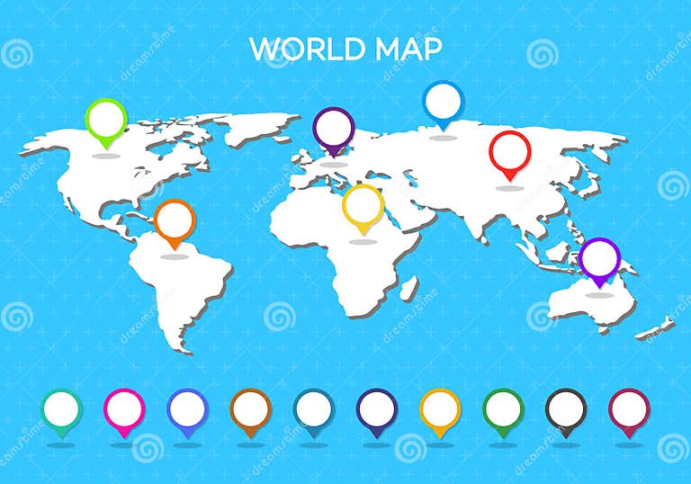 World Map with Pointer Isolated on Blue Background. Stock Vector ...