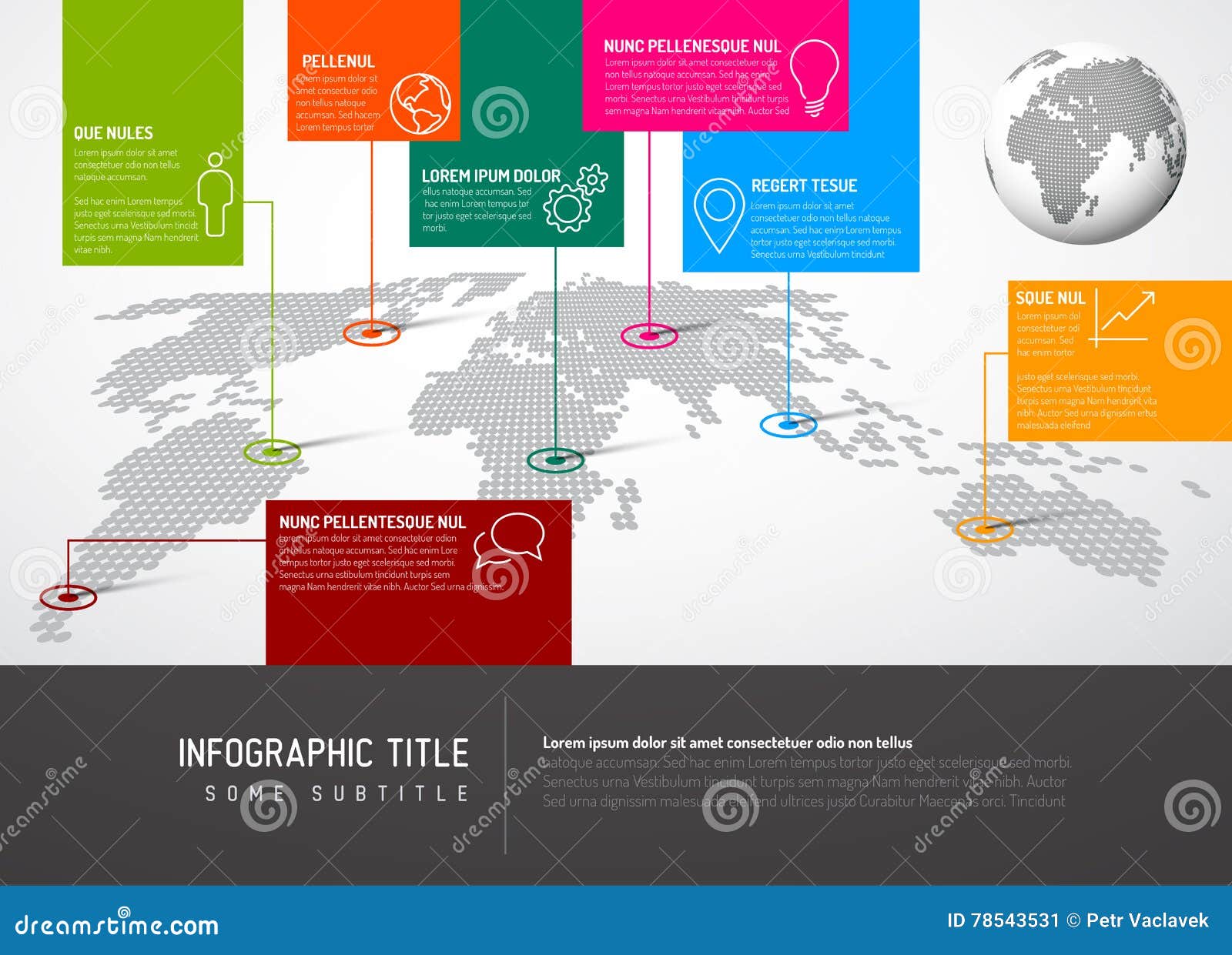 World Map with Pointer Marks and Iconsconcept Stock Vector ...