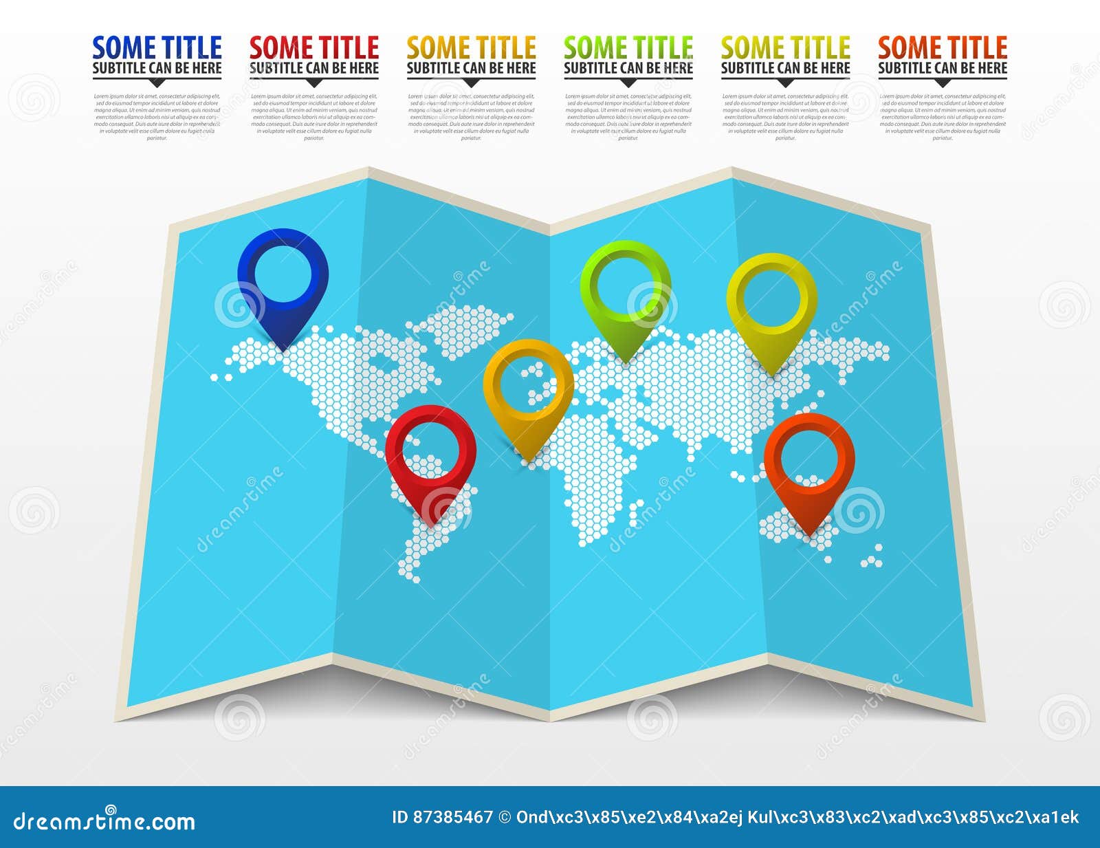World Map With Pointer Marks Infographic Template Stock Vector