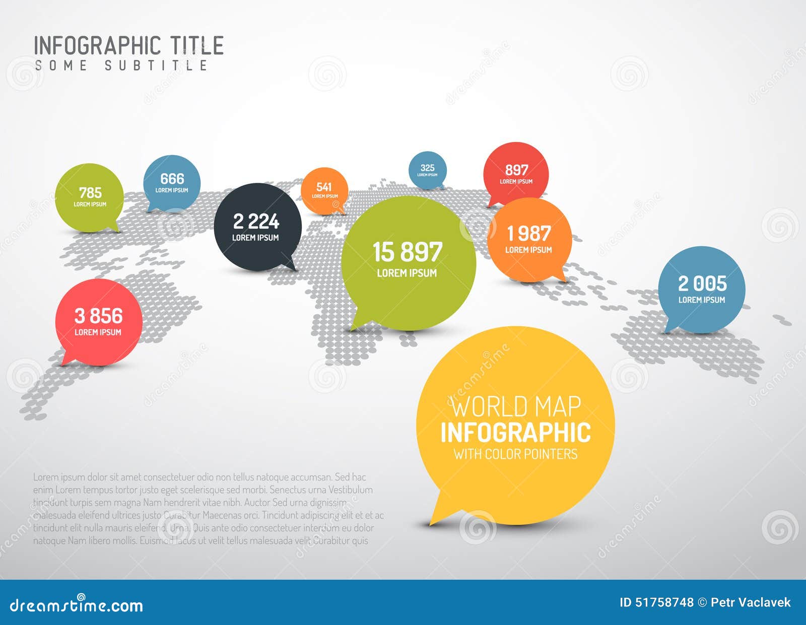 World Map with Pointer Marks Stock Illustration - Illustration of chart ...
