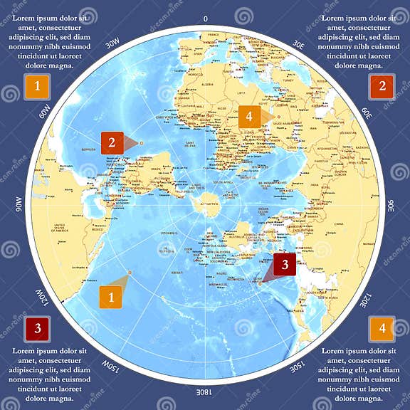World Map in Polar Projection with Grid. Antarctic Center Stock Vector ...