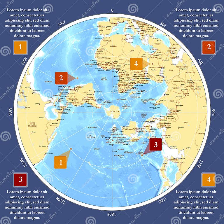 World Map in Polar Projection with Grid. Antarctic Center Stock Vector ...