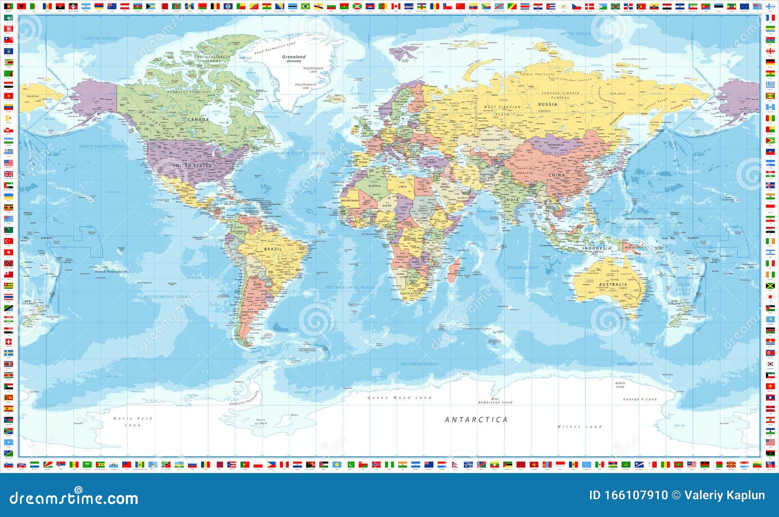 World Map Political And Flags - Vector Detailed Illustration Royalty ...