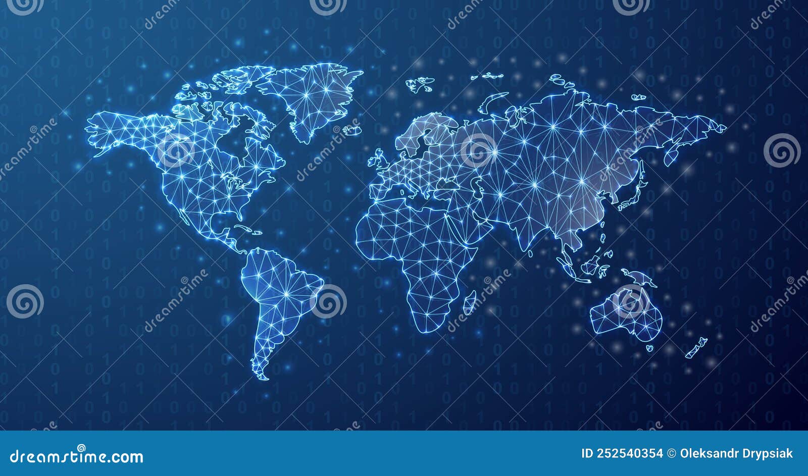 World Map Polygonal Symbol with Binary Code Background. Travel Concept ...