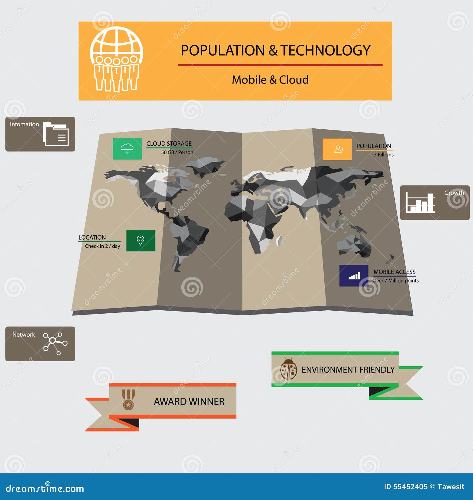 World Map Population and Technology Stock Vector - Illustration of ...