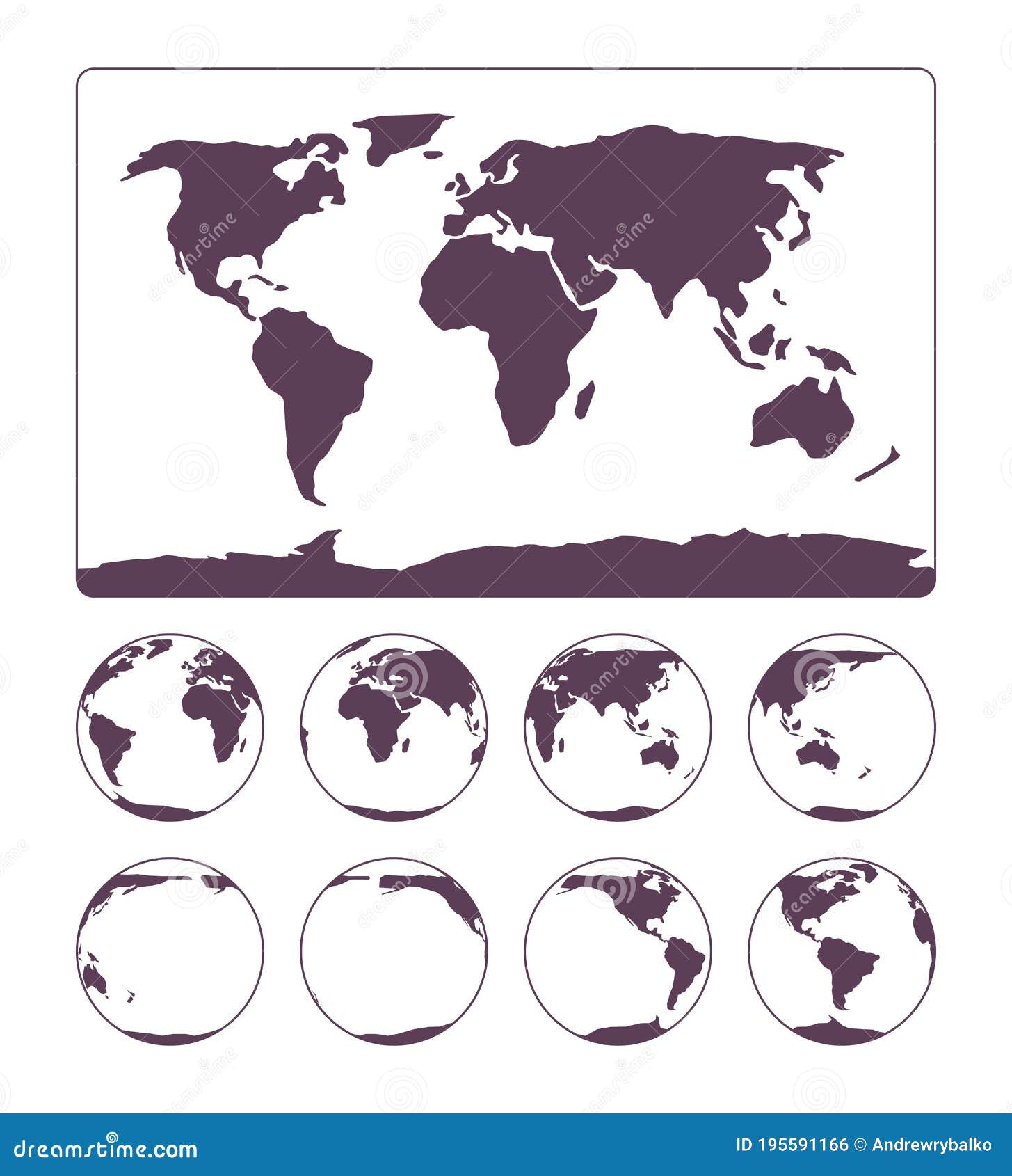 World Map Projection Showing Surface of the Earth and Globe Stock ...