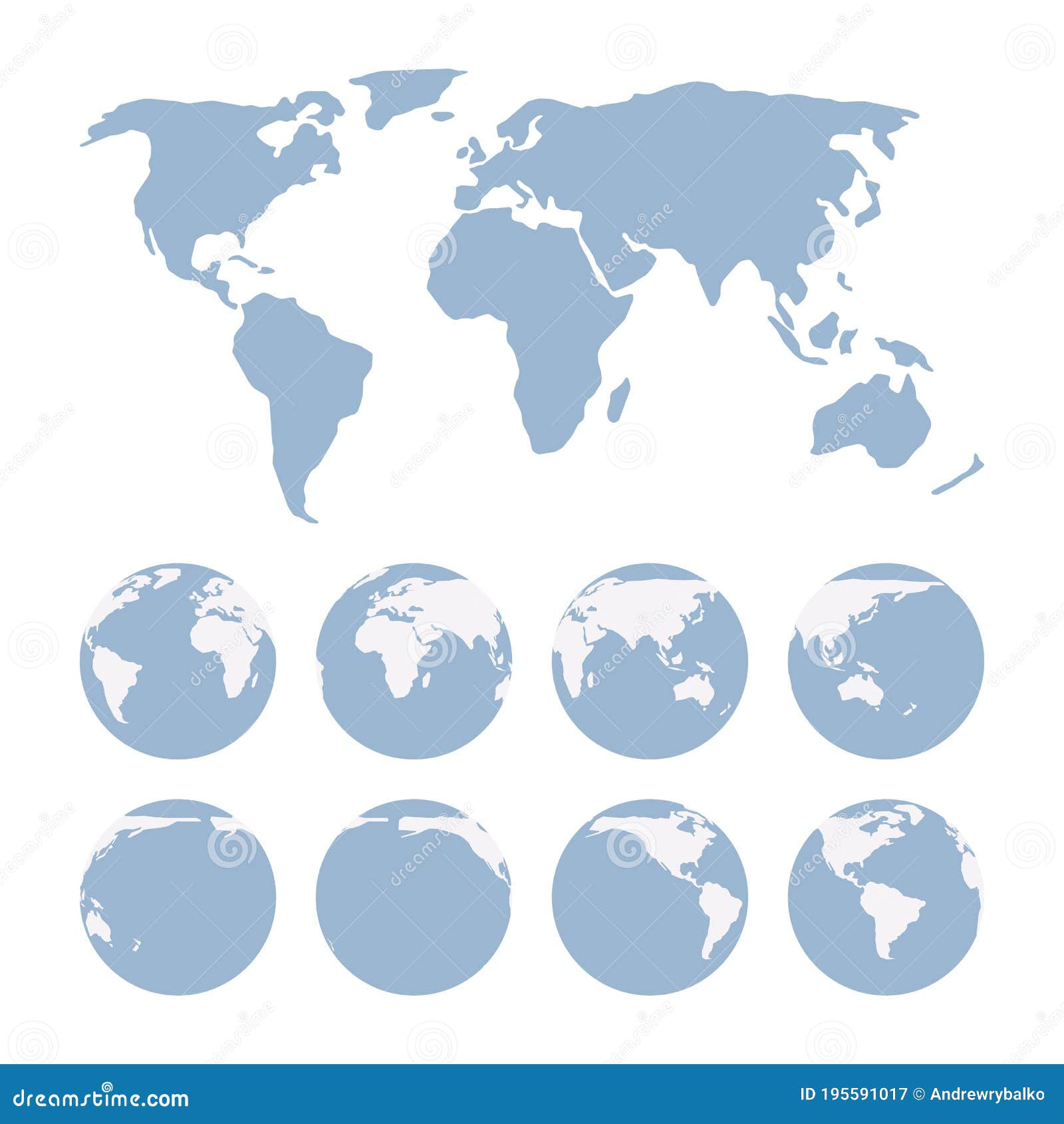 World Map Projection Showing Surface of the Earth and Globes Stock ...