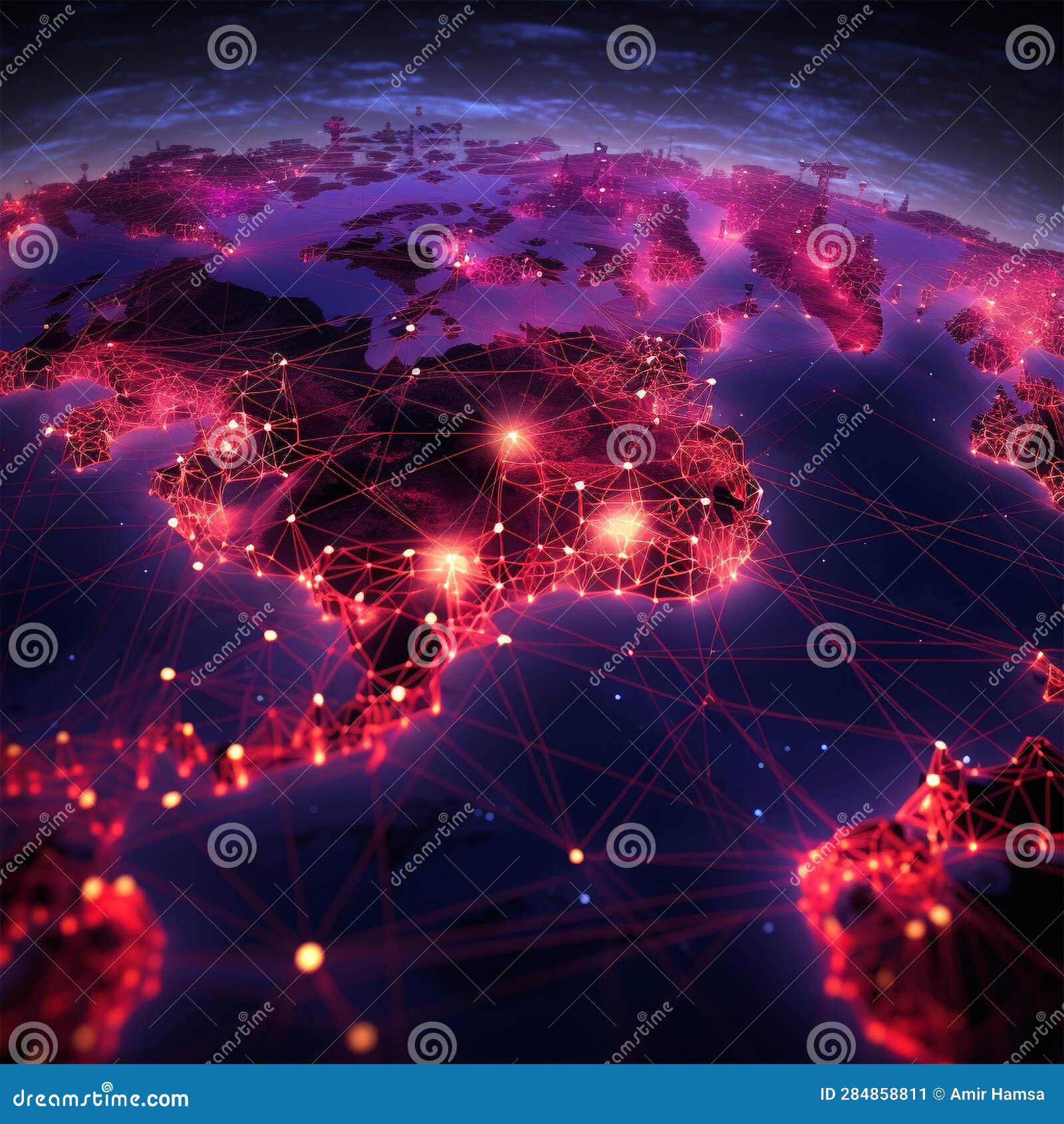 World map with purple glow stock illustration. Illustration of night ...