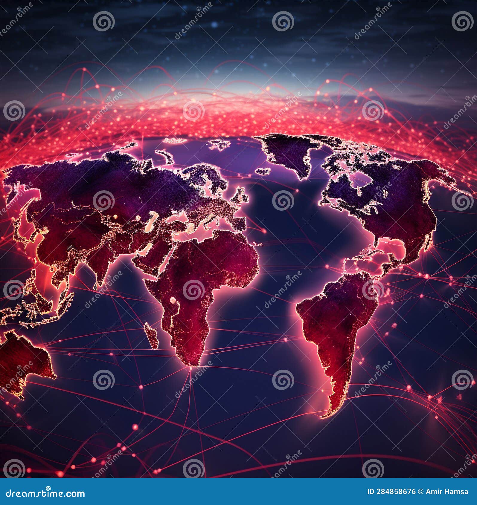 World map with purple glow stock illustration. Illustration of graphic ...