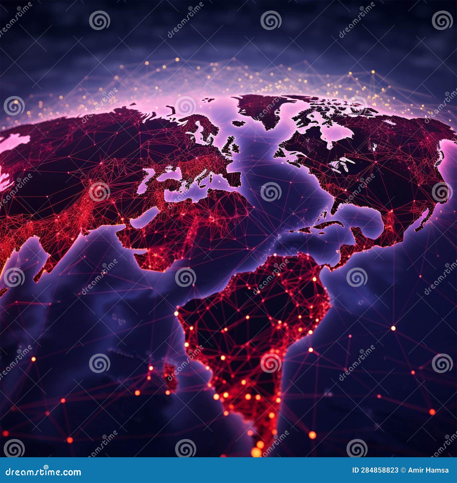 World map with purple glow stock illustration. Illustration of world ...