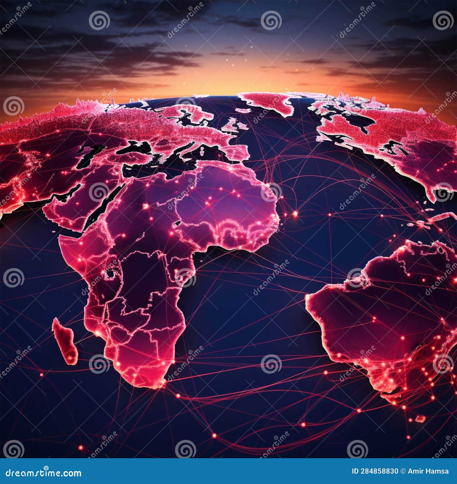 World map with purple glow stock illustration. Illustration of network ...