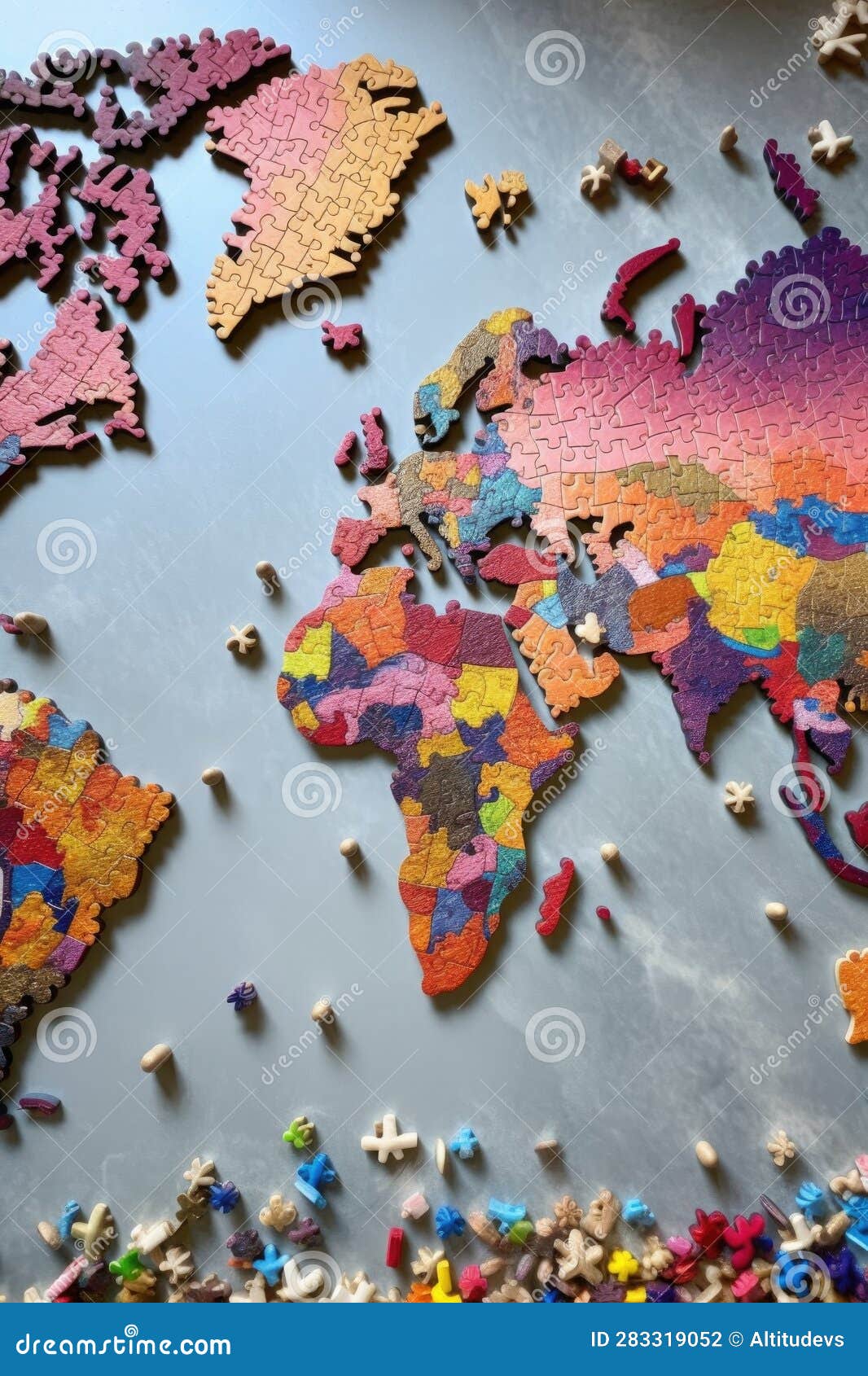 World Map Puzzle with Pieces Scattered Around Stock Illustration ...