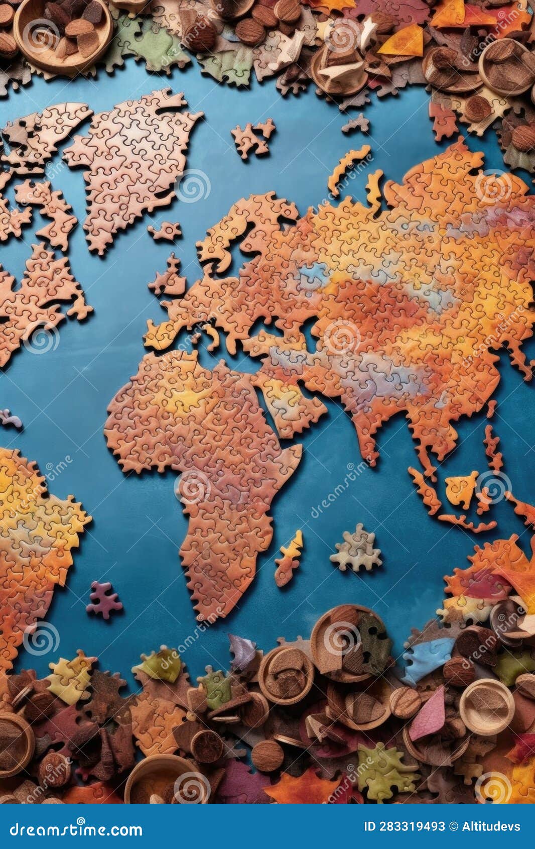 World Map Puzzle with Pieces Scattered Around Stock Illustration ...